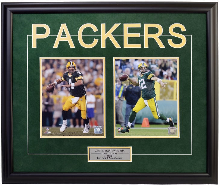Green Bay Packers Brett Favre & Aaron Rodgers Double Framed 8x10 Licen ...